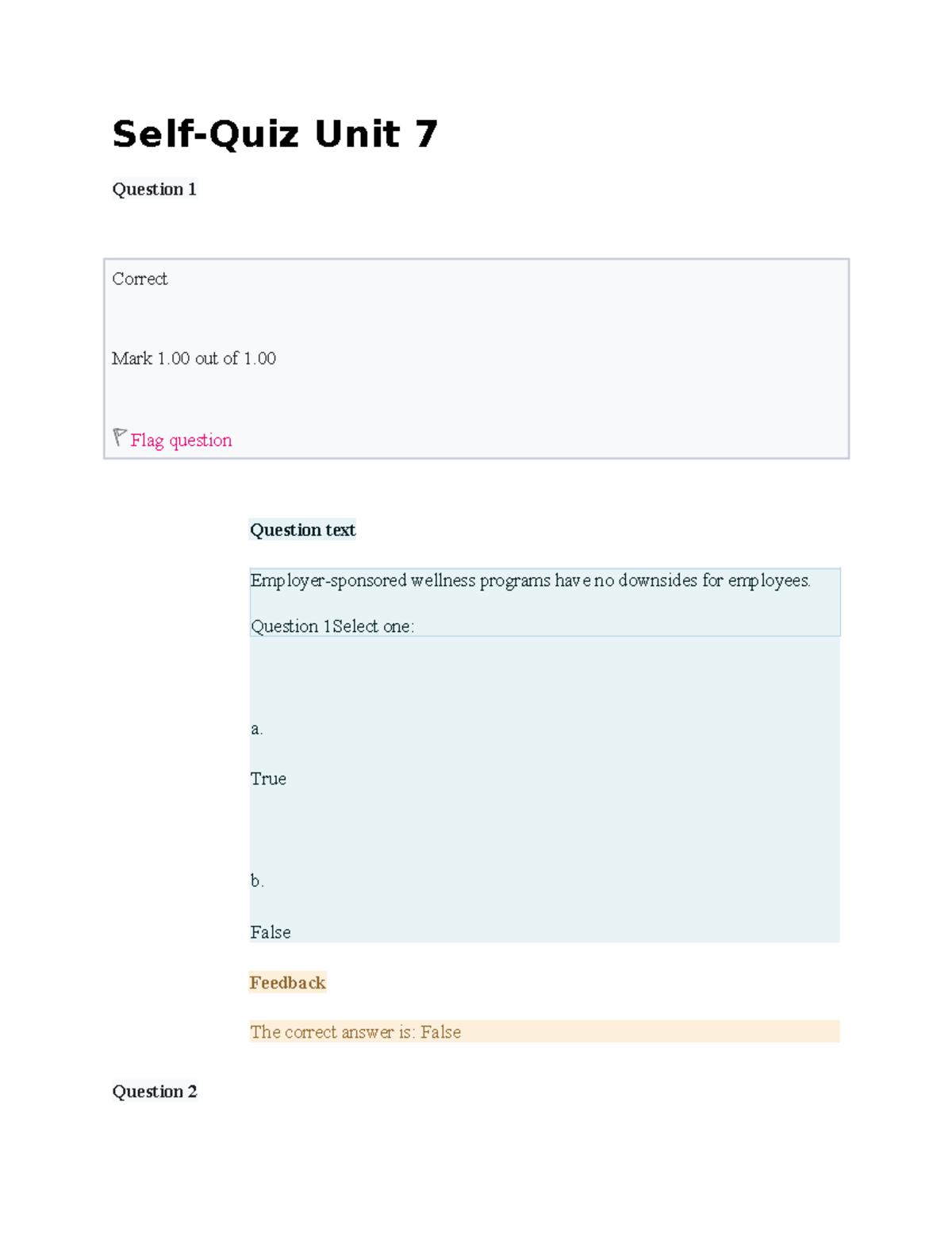 Self-Quiz Unit 7 - helpful - Self-Quiz Unit 7 Question 1 Correct Mark 1 ...