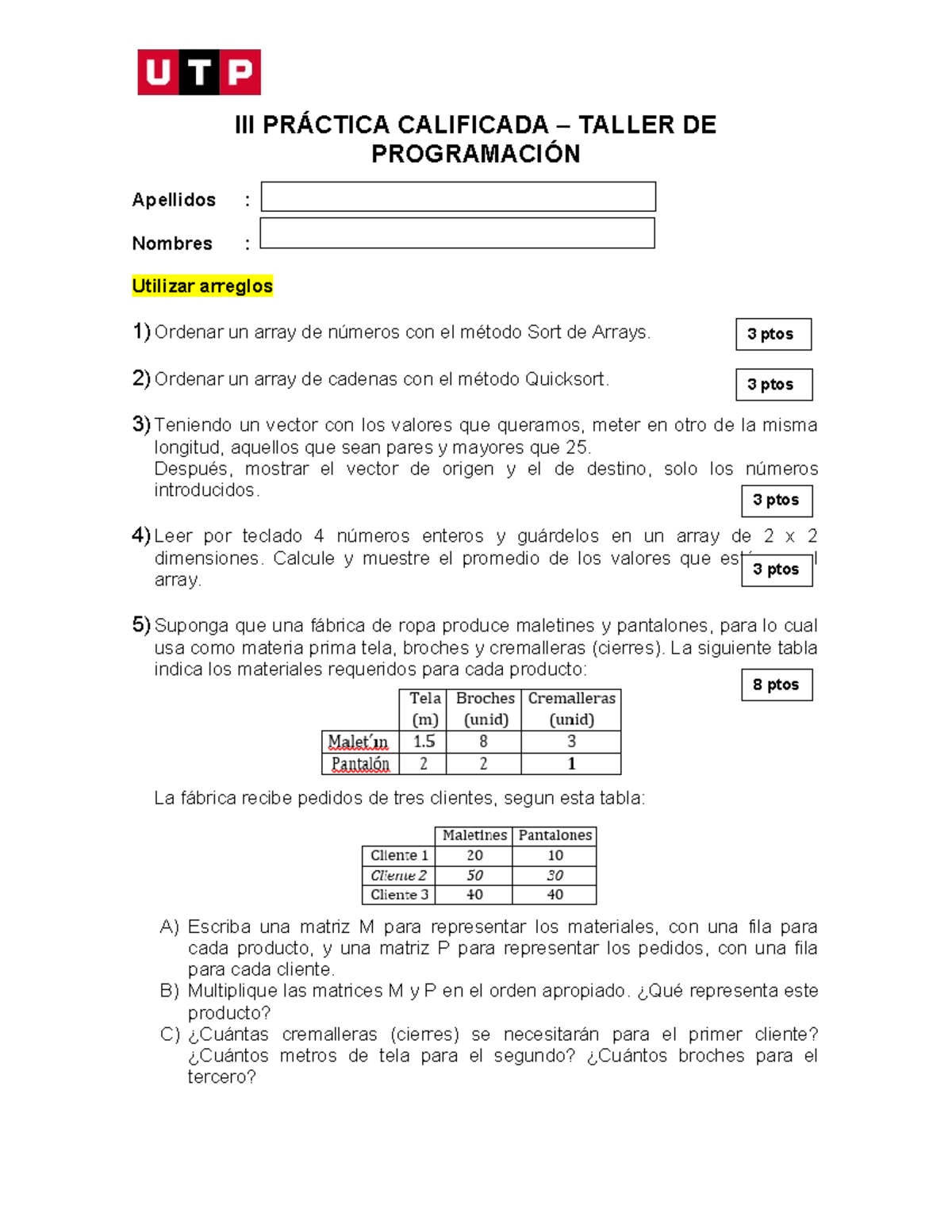 III Practica- Taller Programacion - III PRÁCTICA CALIFICADA – TALLER DE ...