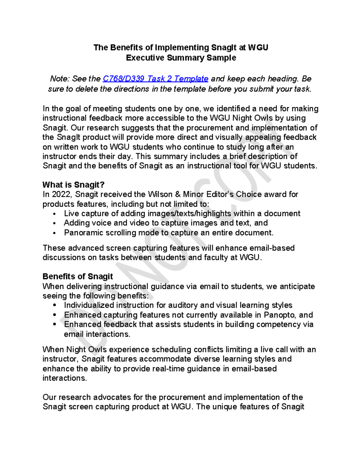 C768 Task 2 Sample 2 - Template for C768 - The Benefits of Implementing ...