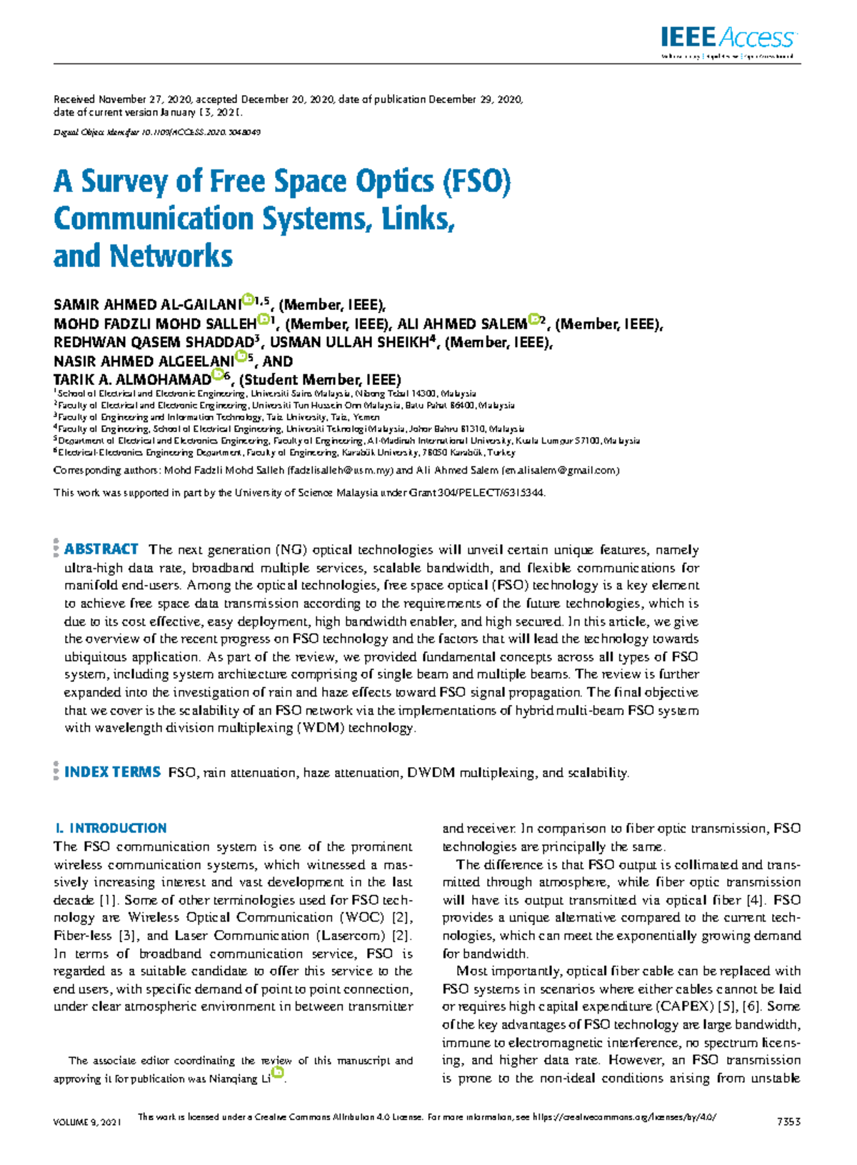 A Survey of Free Space Optics FSO Communication Systems Links and ...