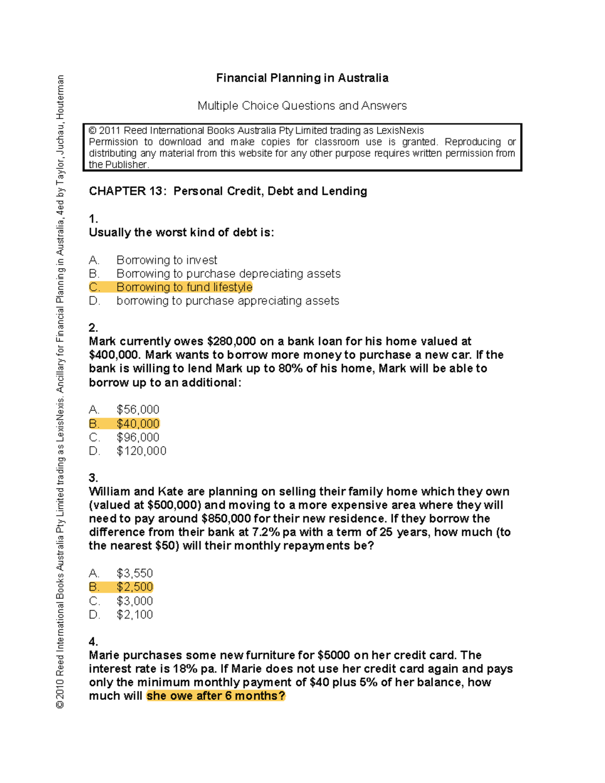 Fpmcq 13-Personal-Credit - Financial Planning in Australia Multiple ...