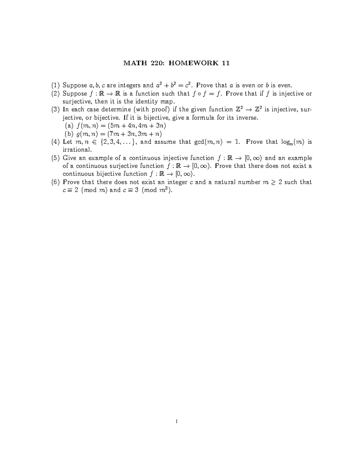 220 Homework 11 - MATH 220: HOMEWORK 11 (1) Supposea, b, care integers ...