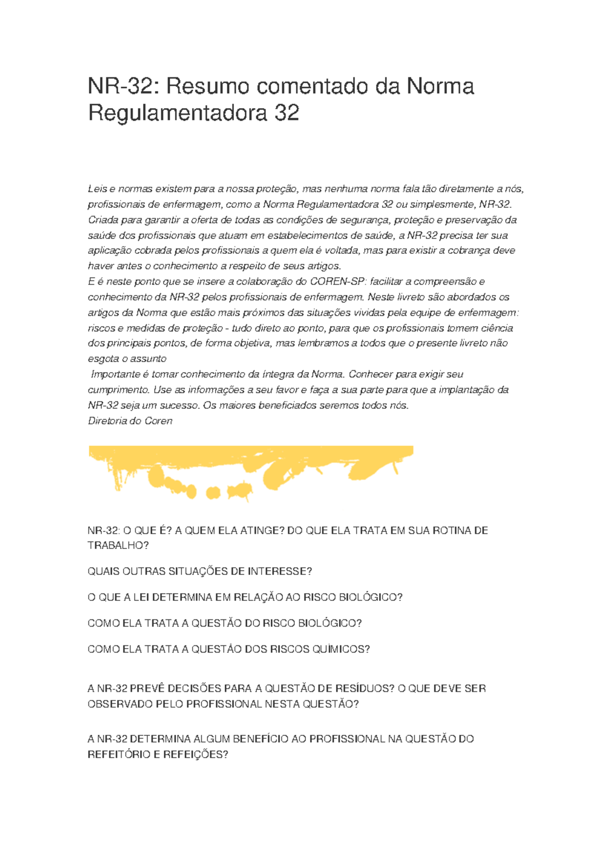 Nr32-resumo - Nr32-resumo - NR-32: Resumo comentado da Norma ...