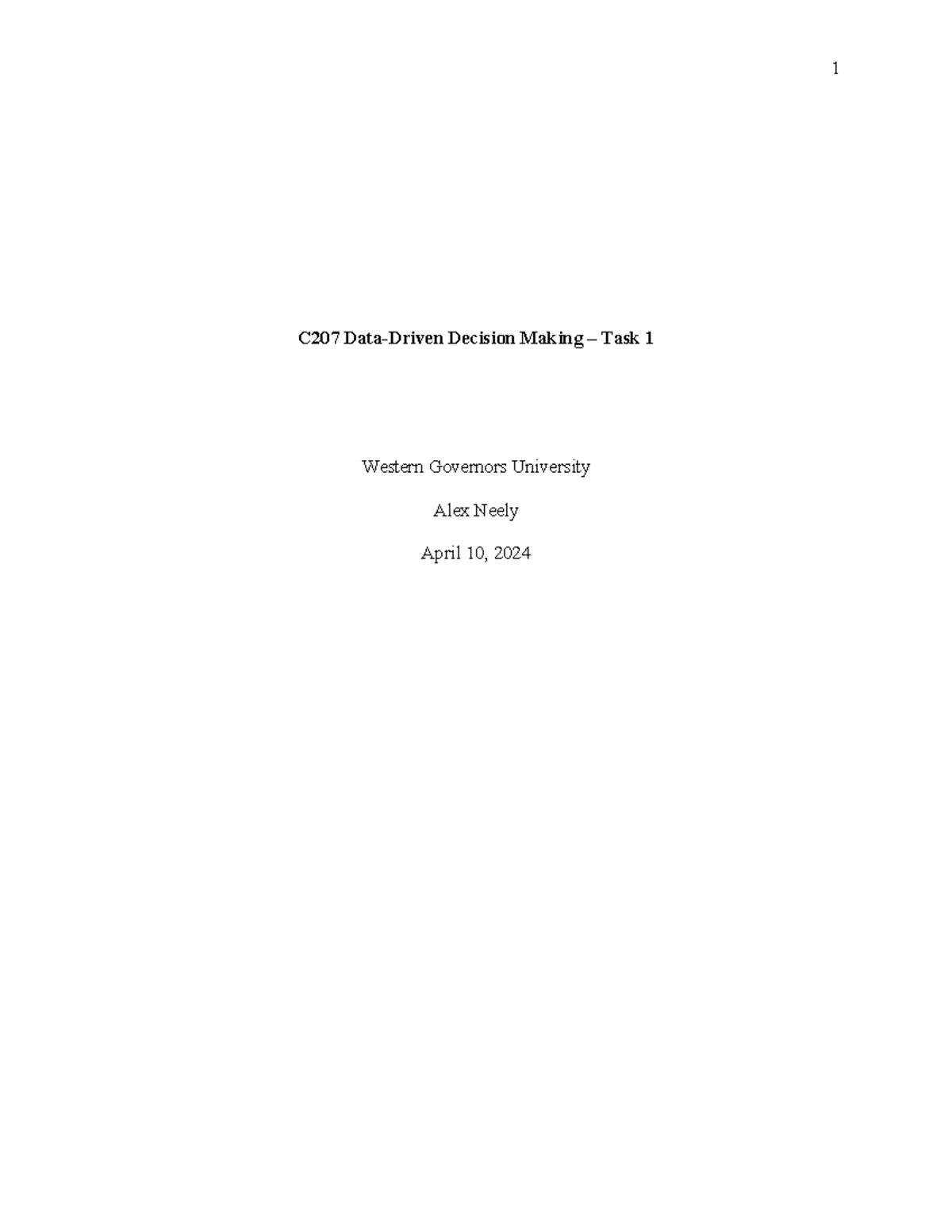 C207 Task 1 - C207 Data-Driven Decision Making – Task 1 Western ...