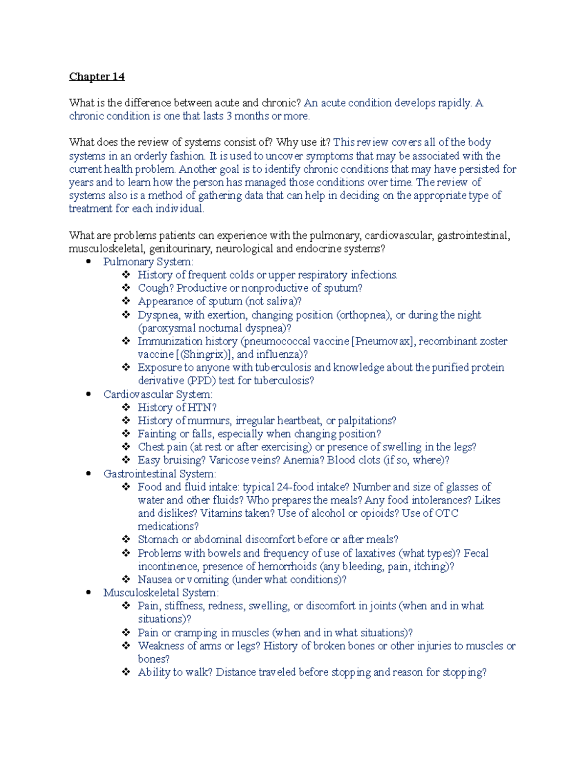 Chapter 14 Study Help - Chapter 14 What is the difference between acute ...