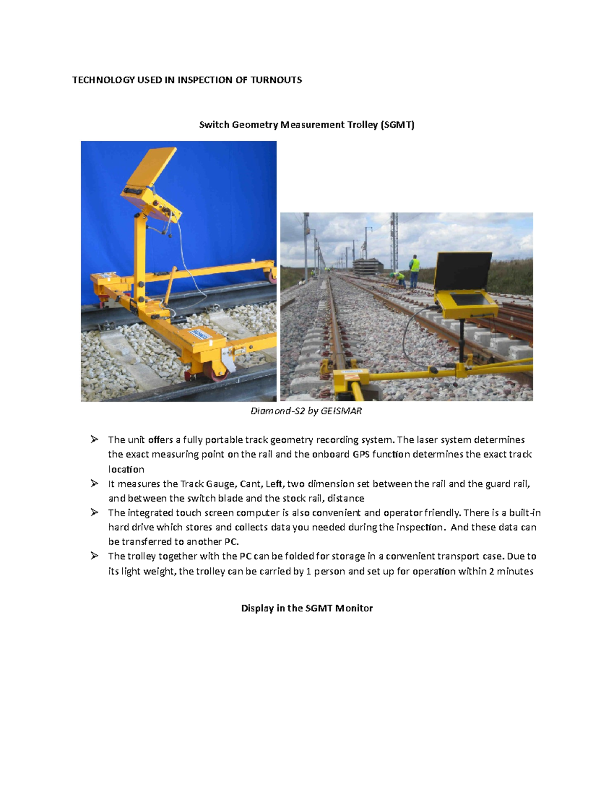 Technology USED IN Inspection OF Turnouts - TECHNOLOGY USED IN ...