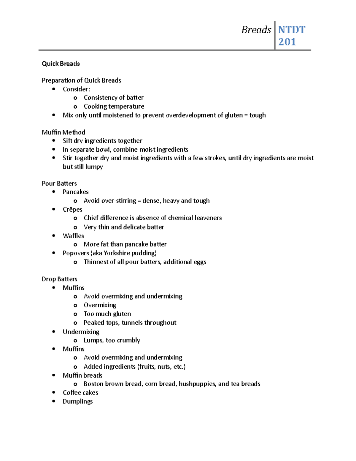 8 Breads notes - Bread - 201 Quick Breads Preparation of Quick Breads ...