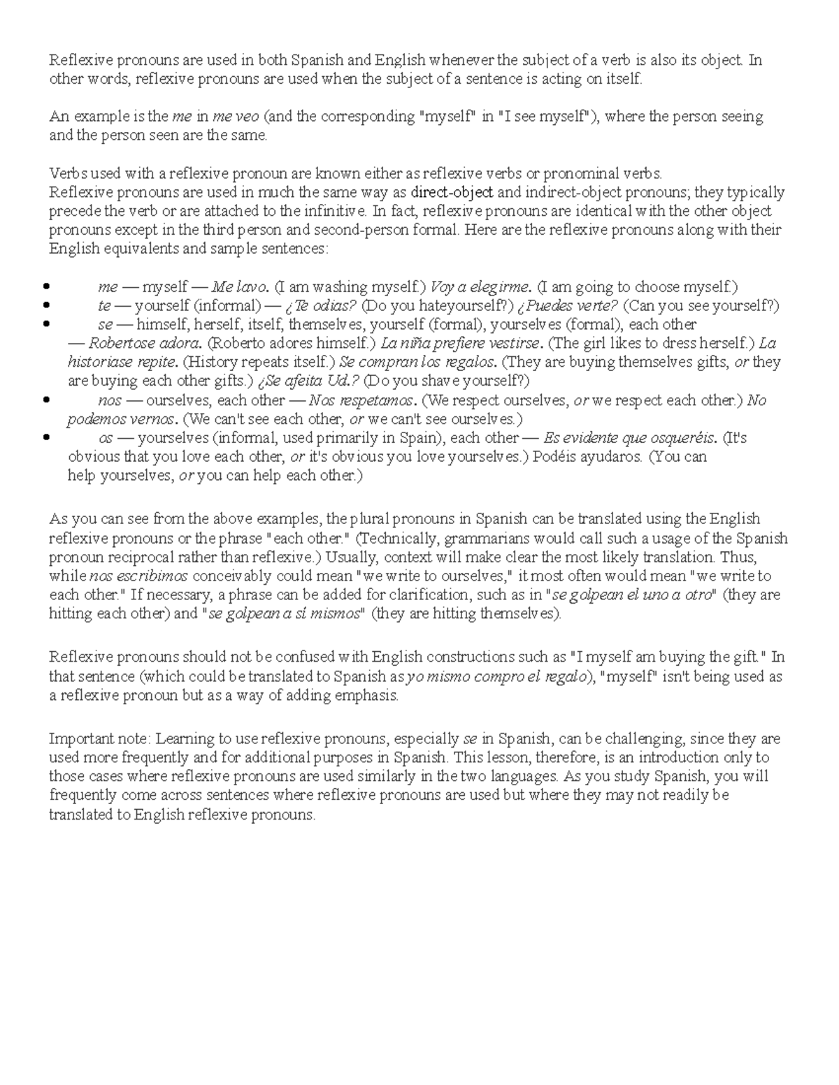 Reflexive Pronouns - This is practice materials for Conversational ...