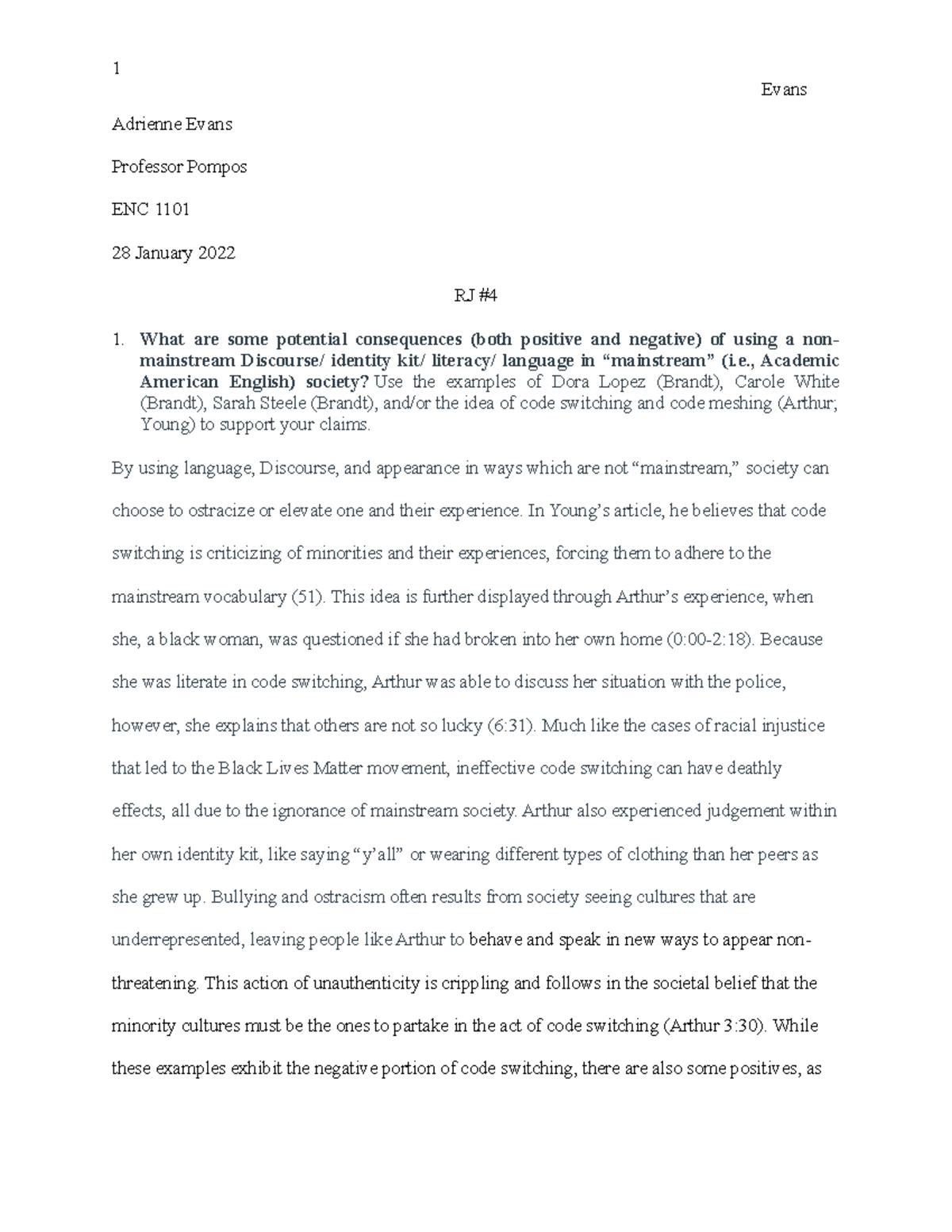 RJ #4, Code Meshing and Switching - Adrienne Evans, Pompos - Evans ...