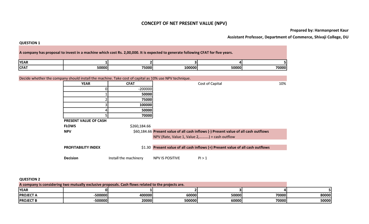 3.Net Present Value (NPV) 06 11-2022 case Study - QUESTION 1 YEAR 1 2 3 ...