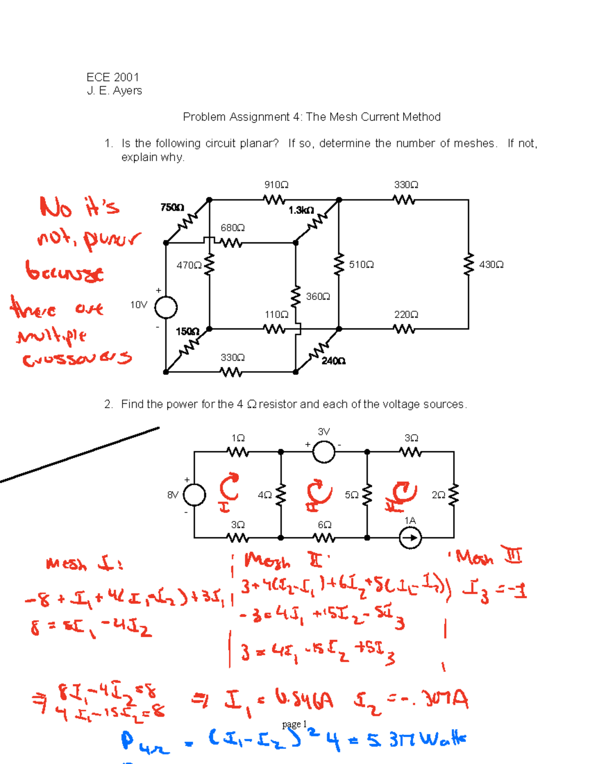 E2001 pa04 - Problem assignment 4 - page 1 ECE 2001 J. E. Ayers Problem Assignment 4 : The Mesh ...