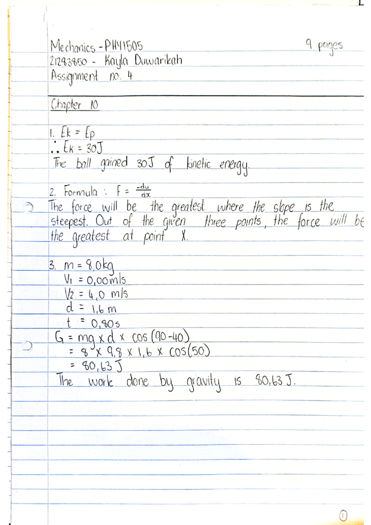 PHY1505 21283850 Assignment 4 - Mechanics PHY1505 9 pages 21283850 ...
