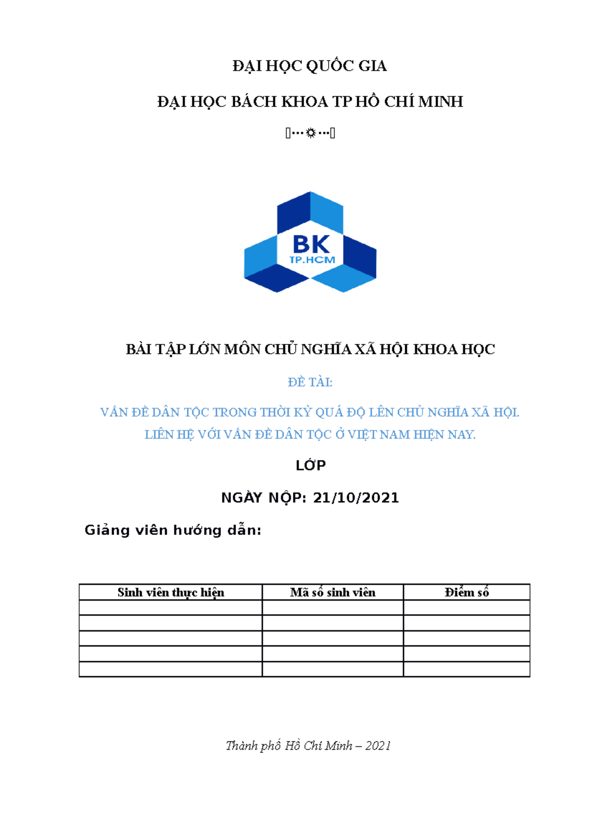 BTL-L05-Nhom-15 Final - ĐẠI HỌC QUỐC GIA ĐẠI HỌC BÁCH KHOA TP HỒ CHÍ MINH BÀI TẬP LỚN MÔN - Studocu
