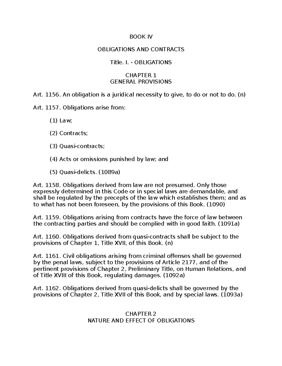 Oblicon Law Notes for College Students - BOOK IV OBLIGATIONS AND ...