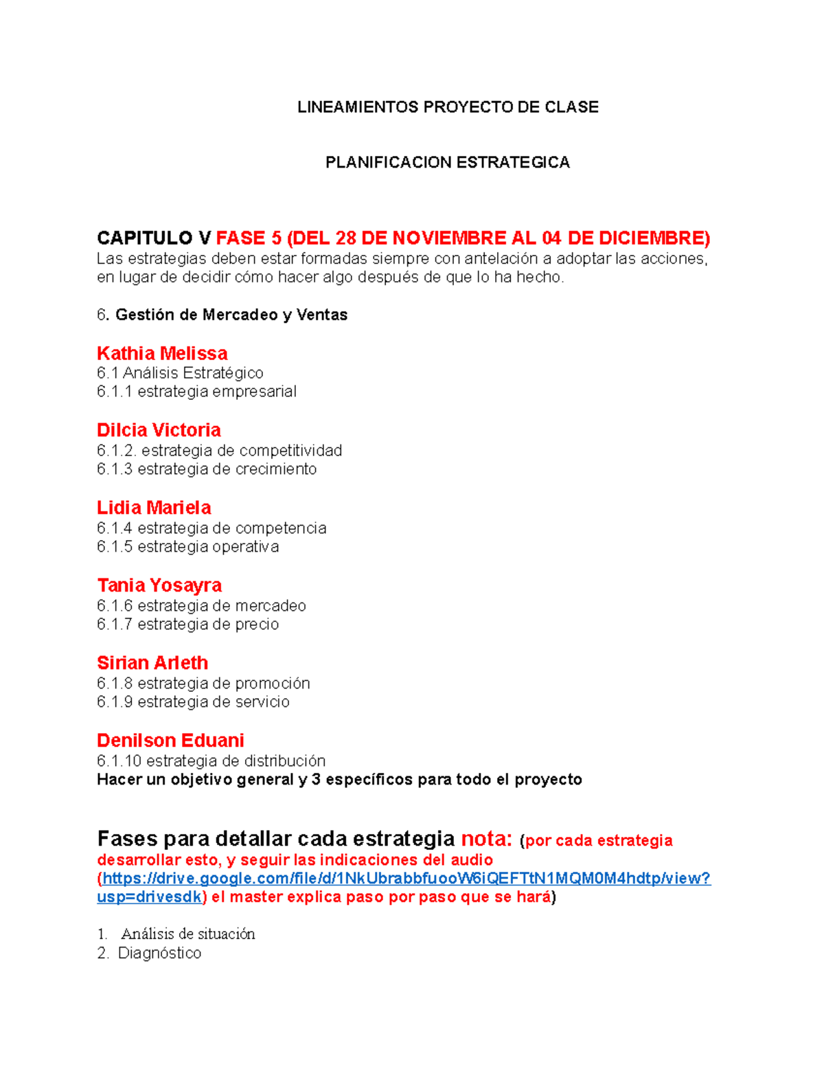 Fase -5 planificacion e - LINEAMIENTOS PROYECTO DE CLASE PLANIFICACION ESTRATEGICA CAPITULO V ...