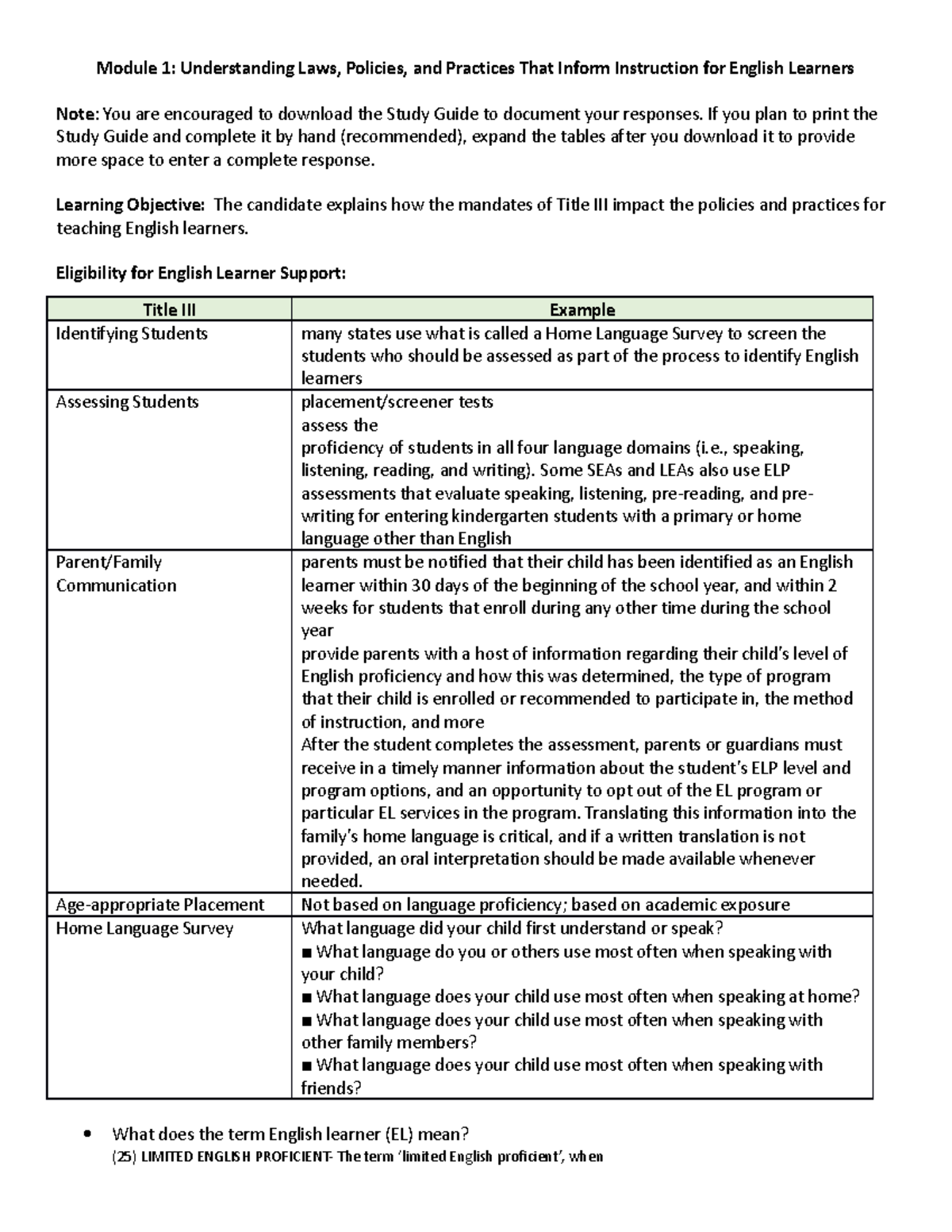 D096 d169 m1 study guide - Module 1: Understanding Laws, Policies, and ...