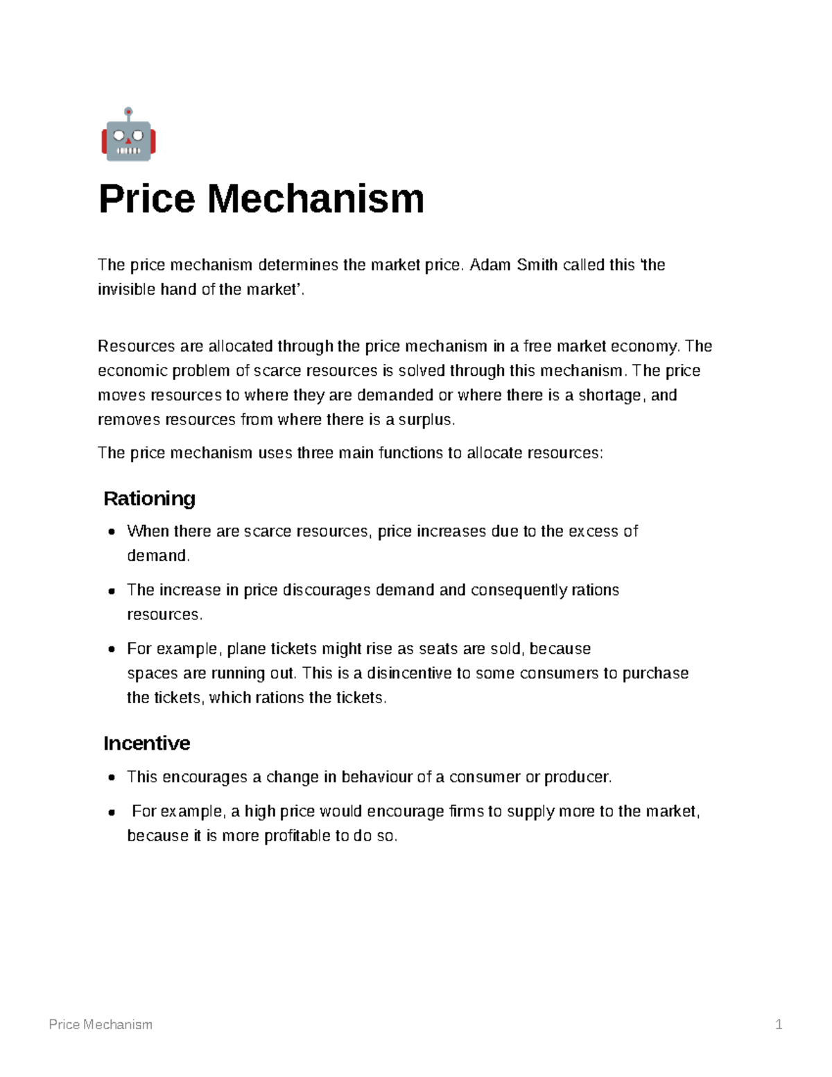 General Notes on Economics - Price Mechanism 1 F Price Mechanism The ...