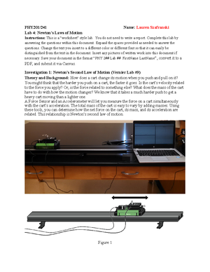 PHY Lab #1 Lauren Szafranski - PHY201/241 Name: Lauren Szafranski Lab 1: Calculations, Graphing ...