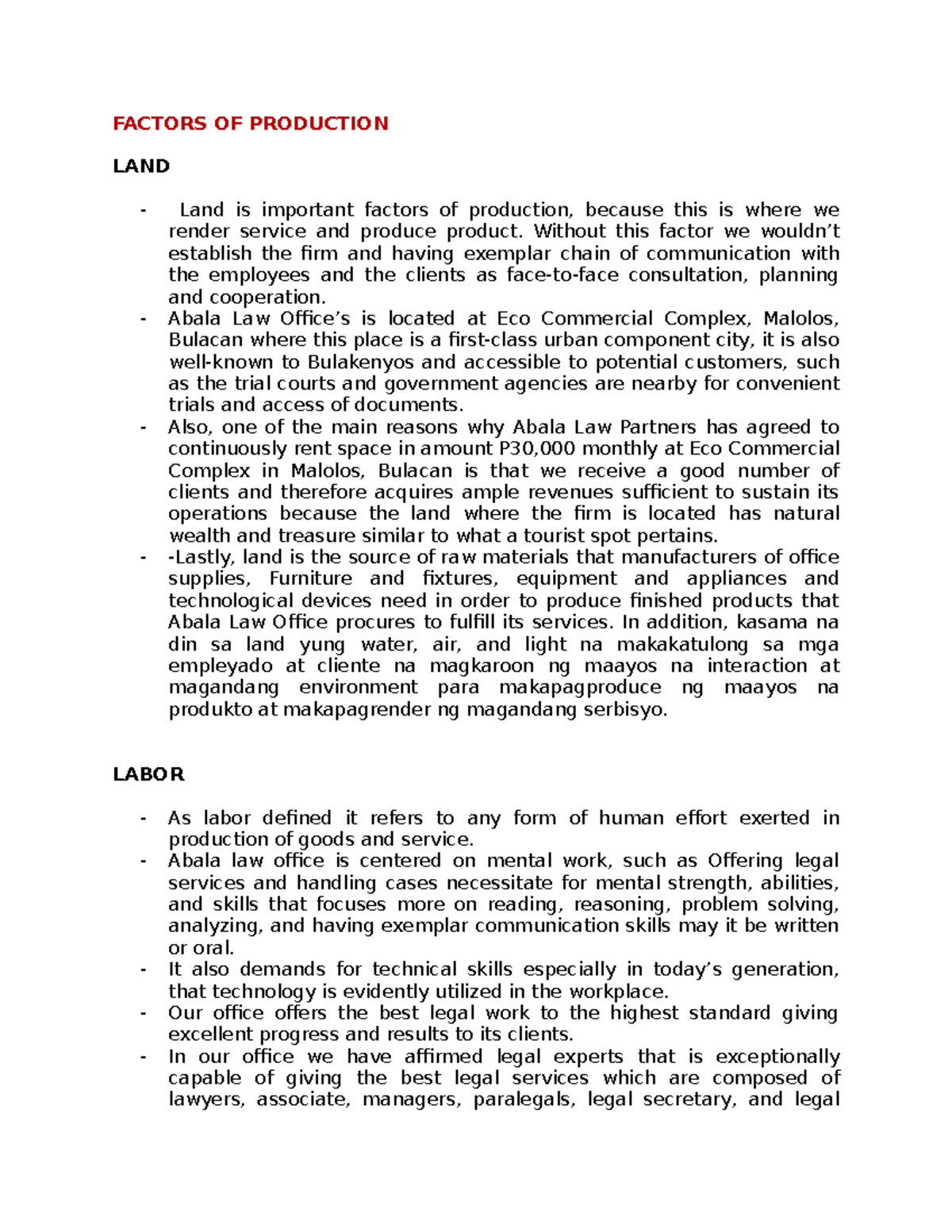 Factors OF Production - ROLANDO GARCIA - FACTORS OF PRODUCTION LAND ...