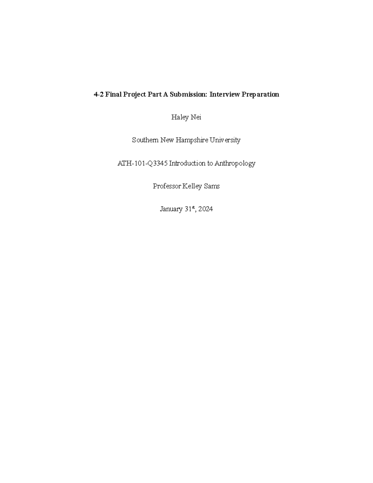 Week 4 - Final Project Part A Submission - 4-2 Final Project Part A Submission: Interview - Studocu