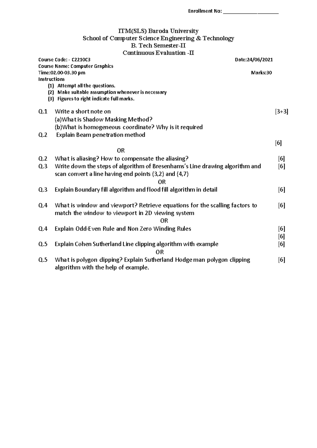 CG CET-II paper - class note - Enrollment No: _____________________ ITM ...