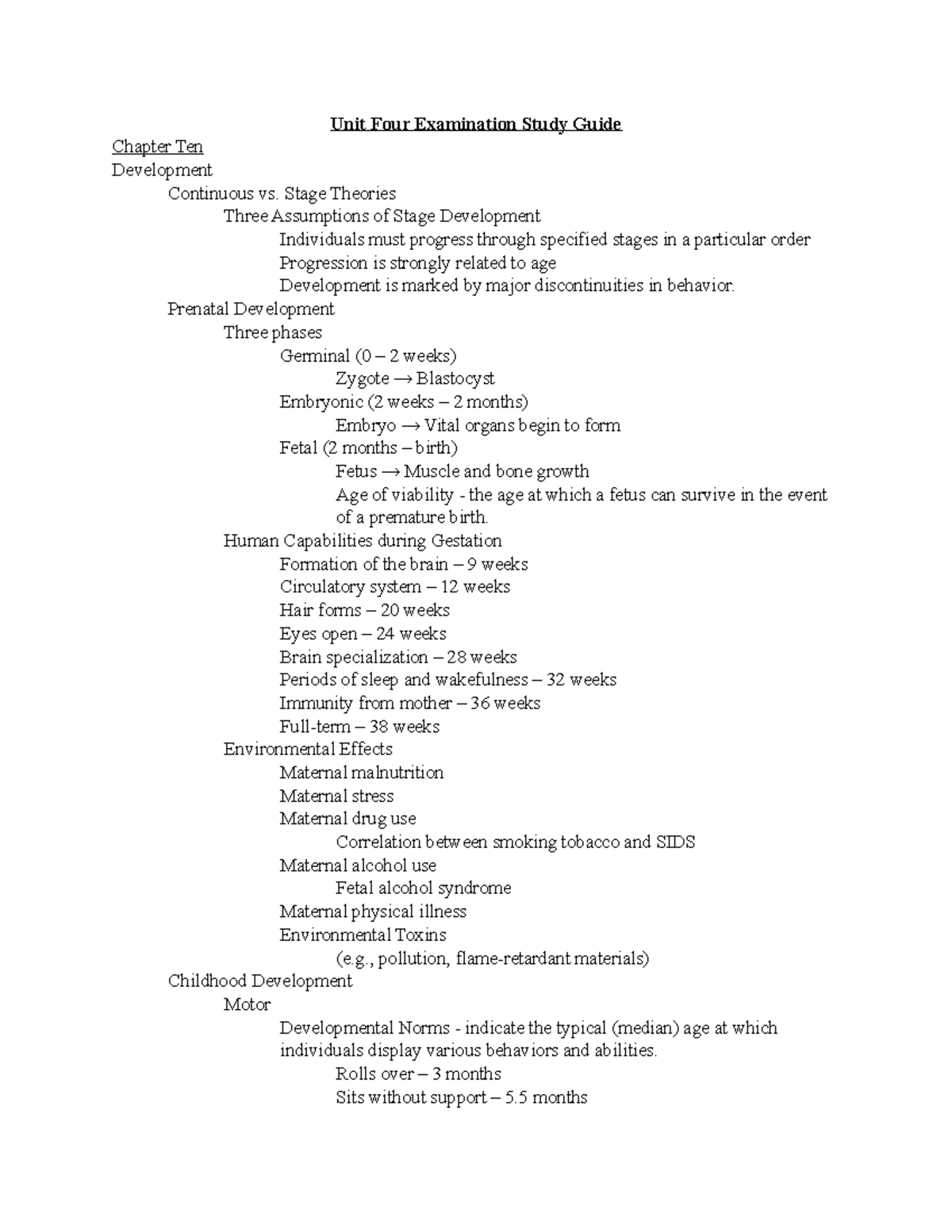 Unit Four Examination Study Guide for PSY 101 - Unit Four Examination ...