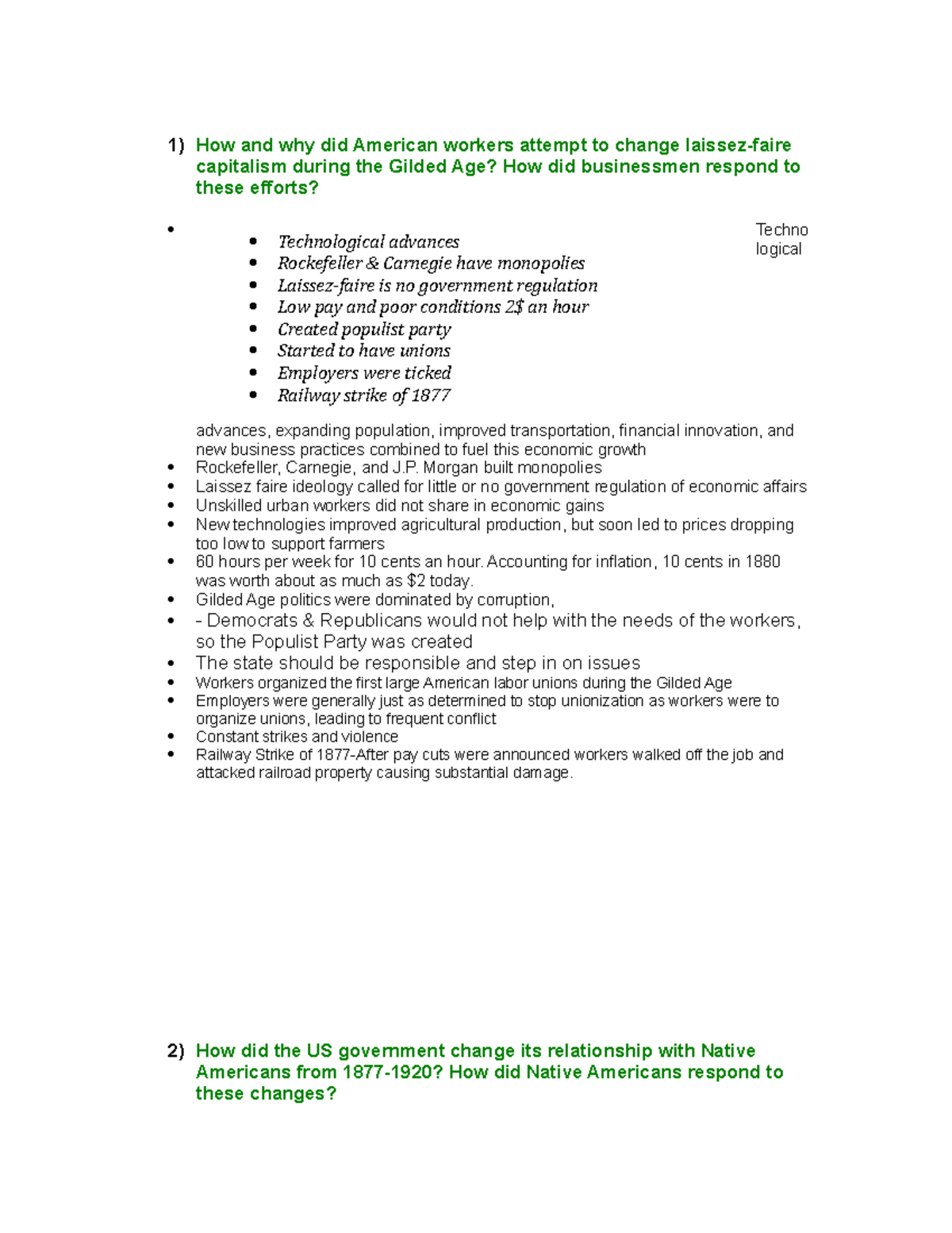 HIST 1502 Exam 1 Study Guide - 1) How and why did American workers ...