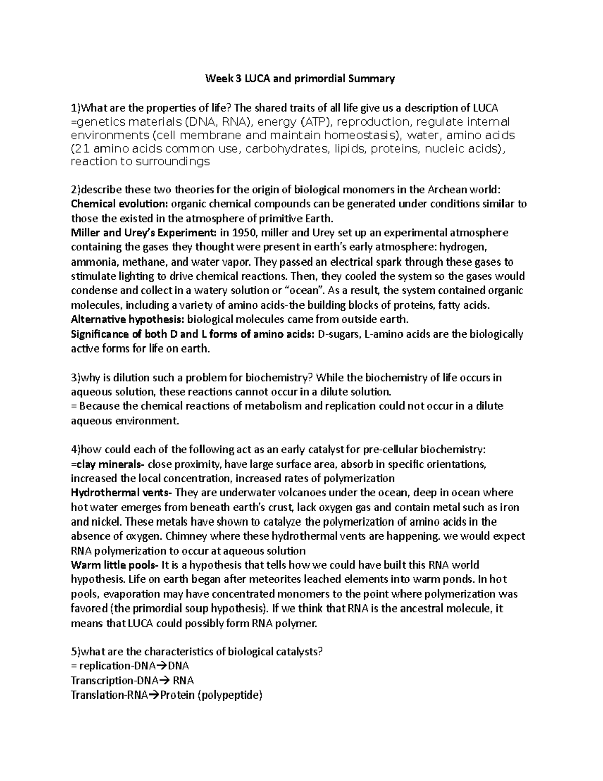 Week 3 Summary- Lecture notes 5-6 - Week 3 LUCA and primordial Summary ...