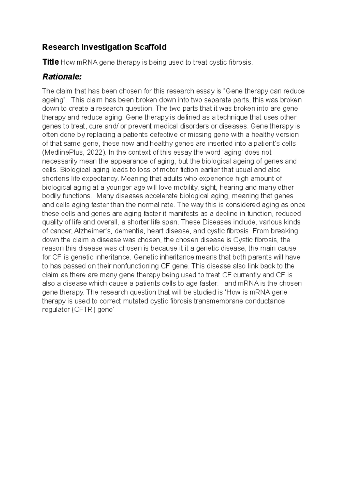 Biology Ia3 assesment - Research Investigation Scaffold Title How mRNA ...