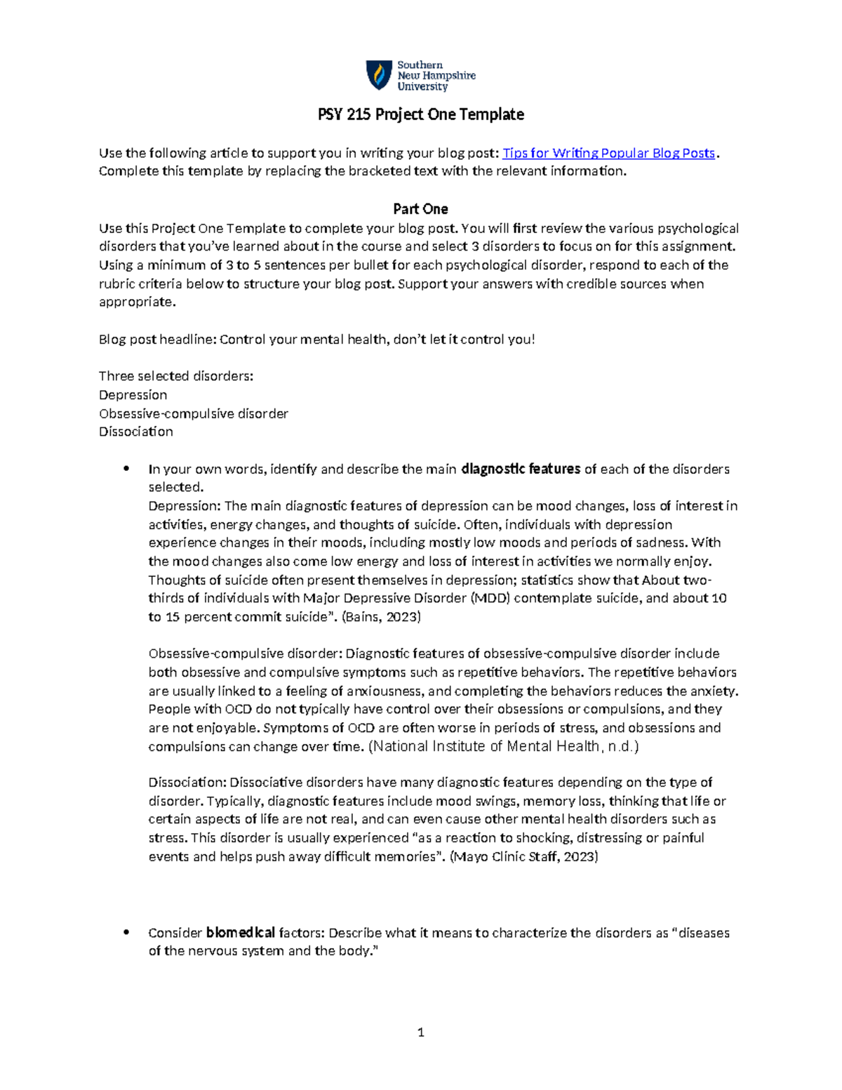 Project One - Complete this template by replacing the bracketed text ...