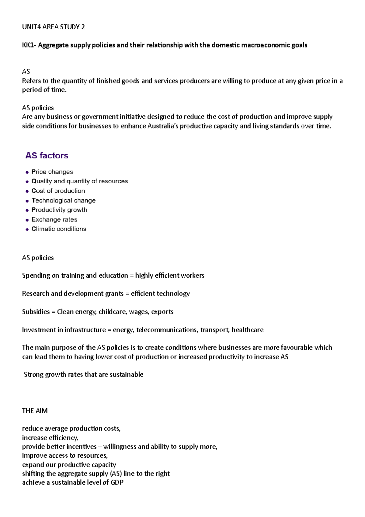UNIT4 AREA Study 2 - ECO NOTES - UNIT4 AREA STUDY 2 KK1- Aggregate ...