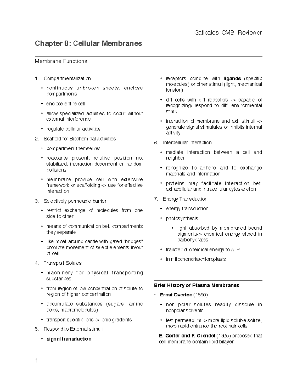 Chapter 8 Cell Membrane - Chapter 8: Cellular Membranes Membrane ...