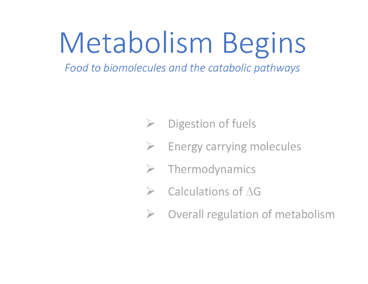 Metabolism And Energy - Lecture notes from Dr. Nolta - Metabolism ...
