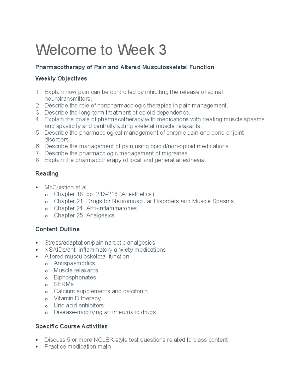 Welcome to Week 3 - Glance Ahead - Welcome to Week 3 Pharmacotherapy of ...