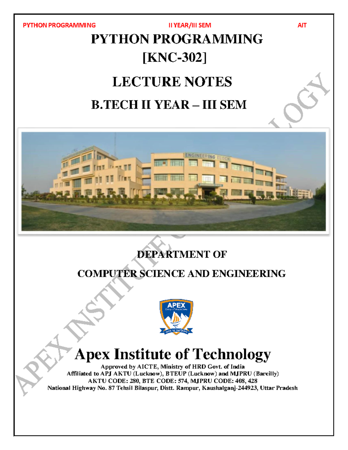 Python Programming Notes Python Programming Knc 302 Lecture Notes 8844