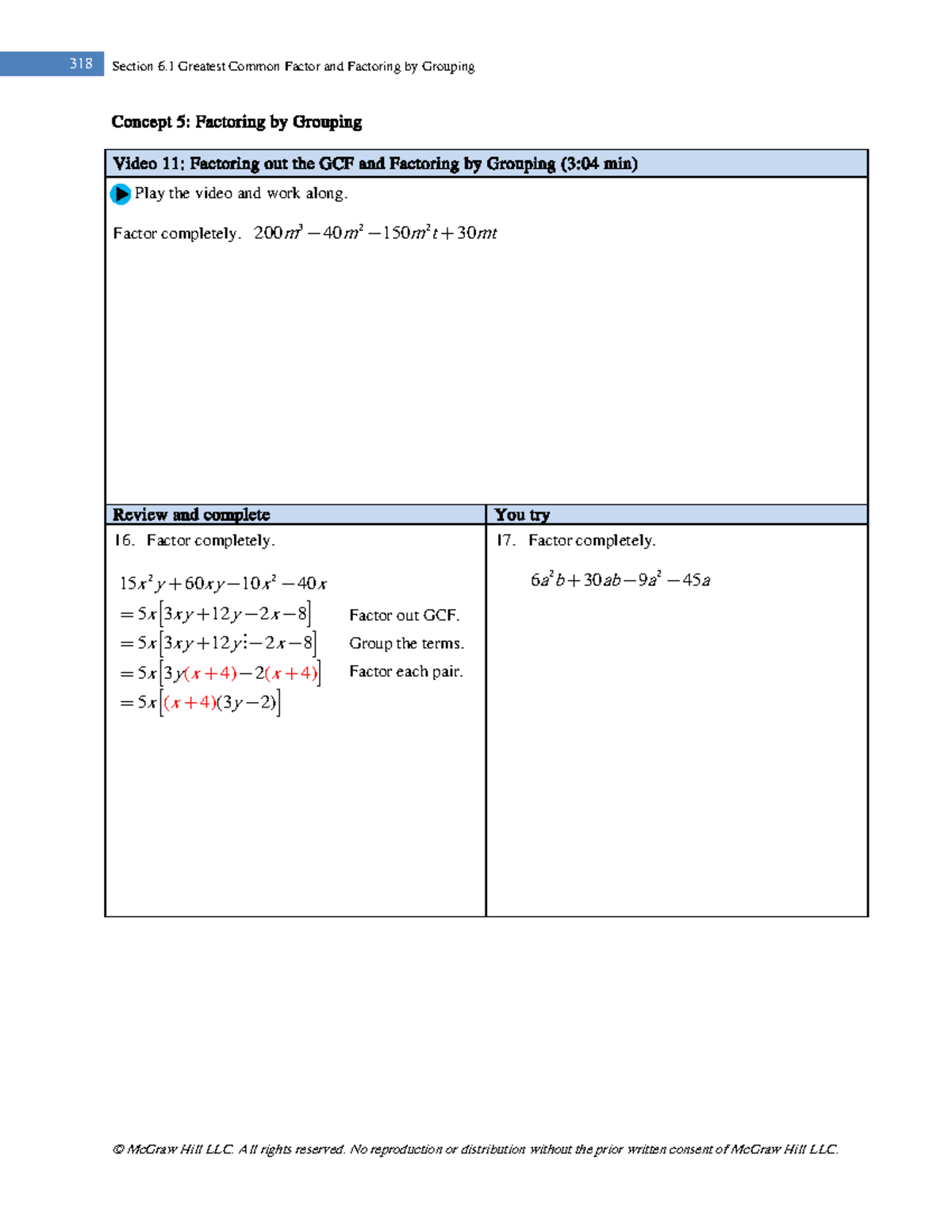 Chapter 6 In Class Activity - ####### Section 6 Greatest Common Factor ...