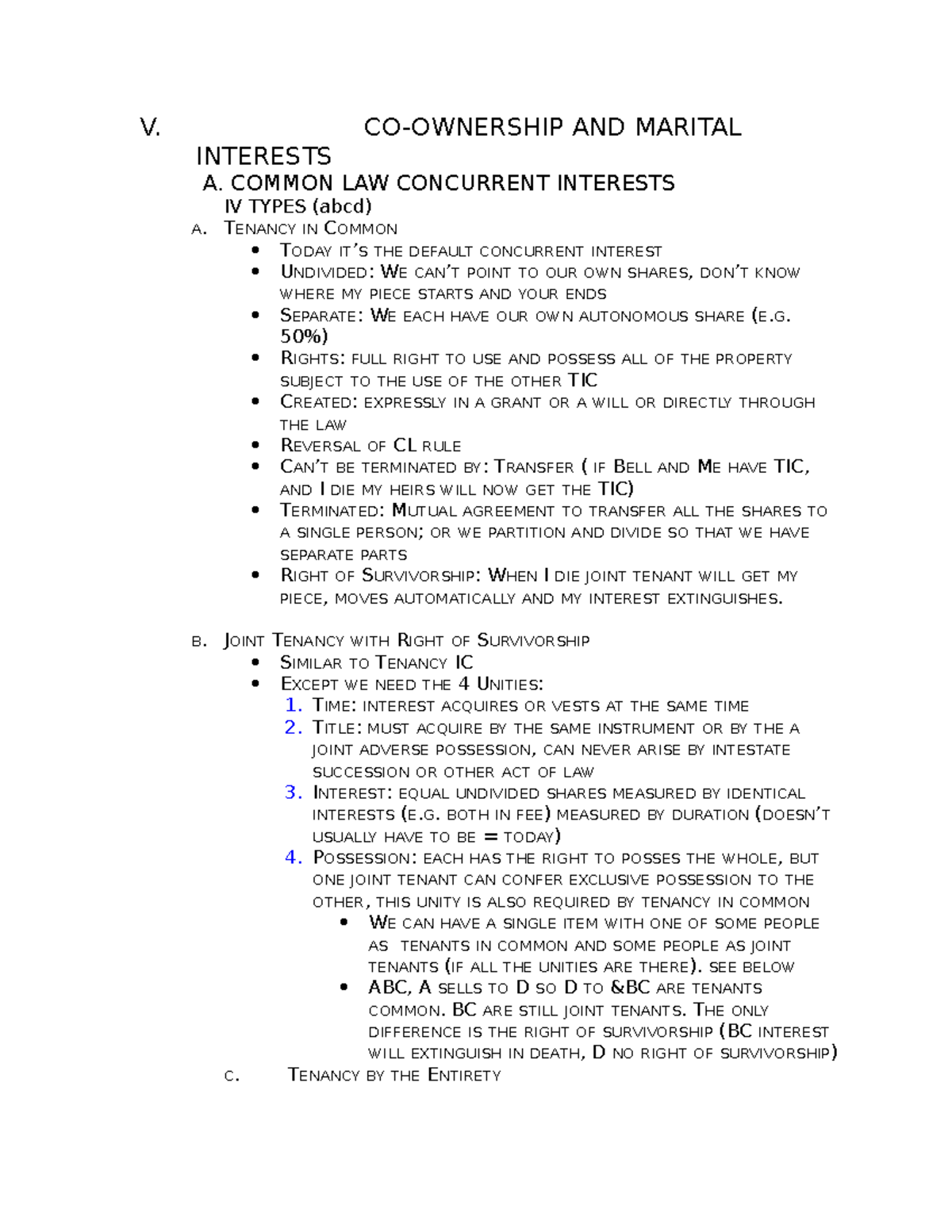 Property Law Outline - 1 - V. CO-OWNERSHIP AND MARITAL INTERESTS A ...