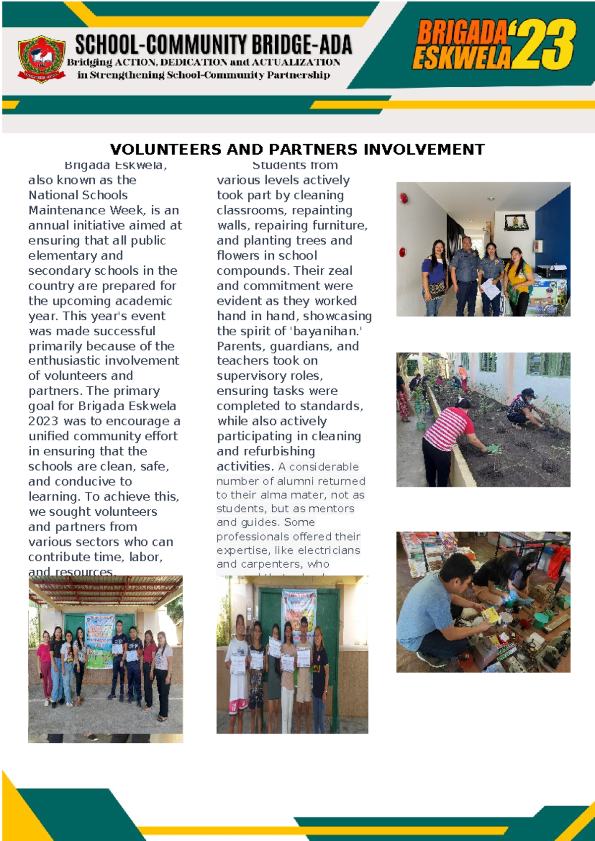 Volunteers AND Partners Involvement - Brigada Eskwela, also known as ...