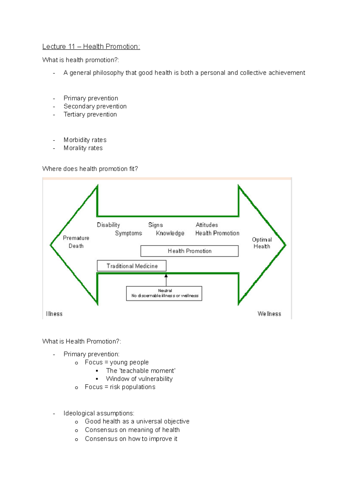 Health Promotion - Lecture 11 – Health Promotion: What is health ...