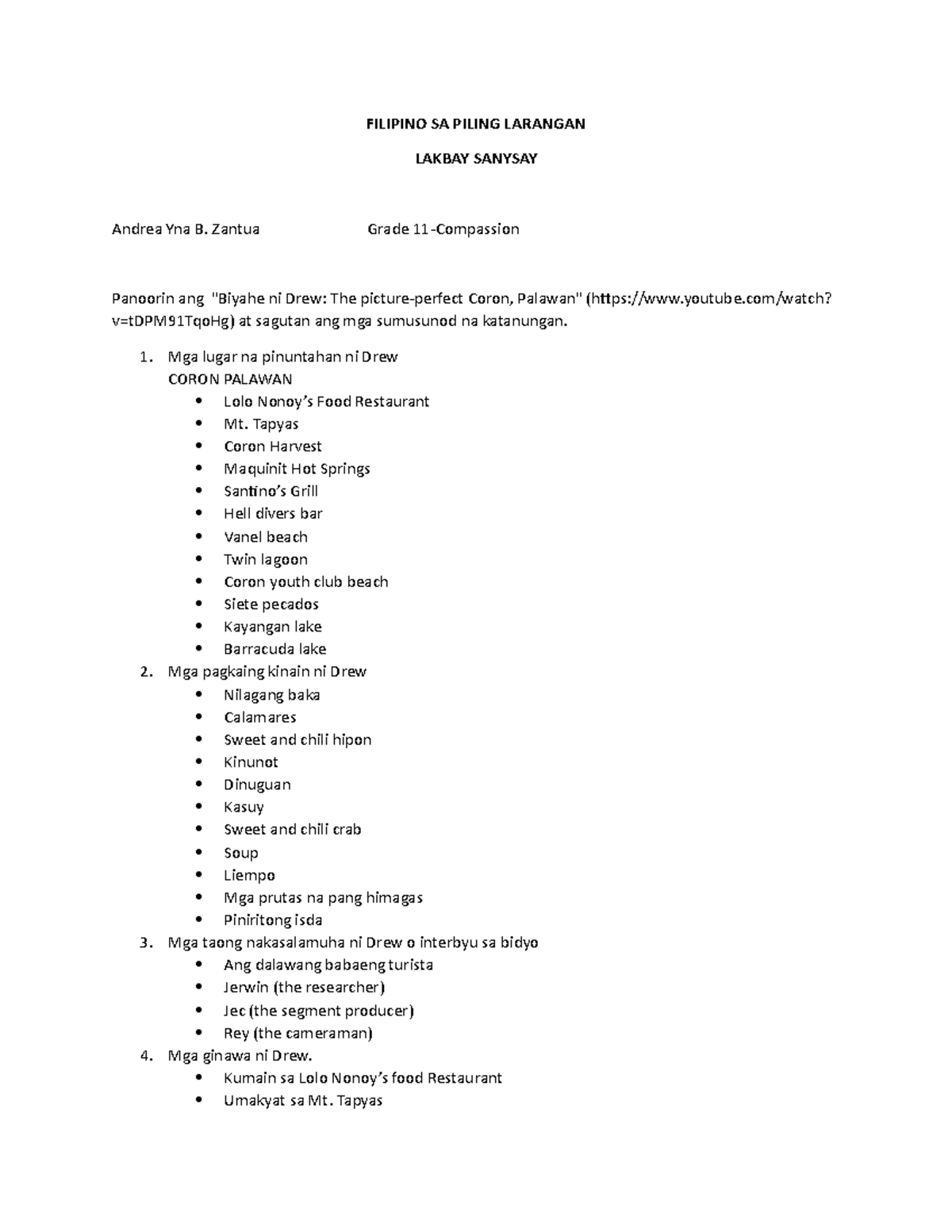 Lakbay Sanaysay- Filipino SA Piling Larangan - Bsed english - Studocu