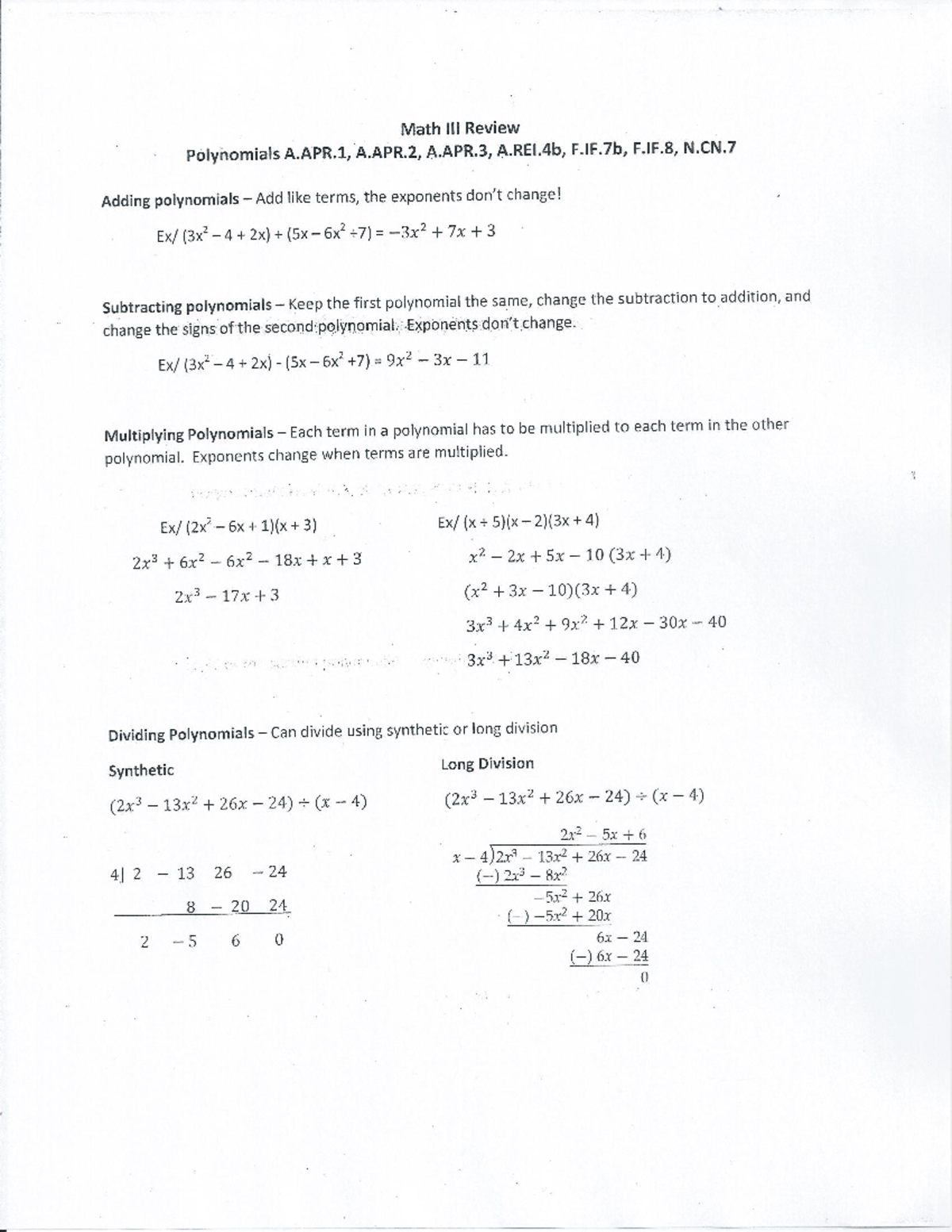 Unit 4 polynomial review review - Studocu