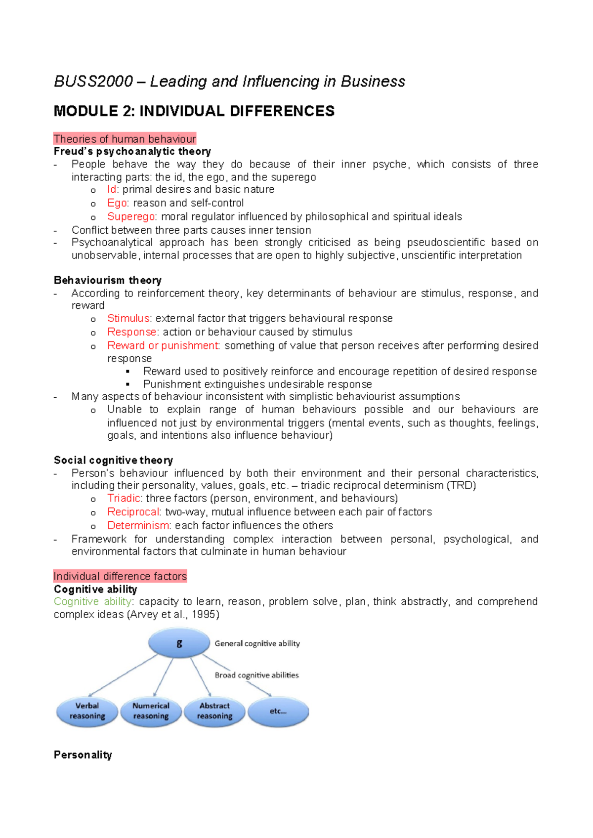 BUSS2000 notes - BUSS2000 – Leading and Influencing in Business MODULE ...