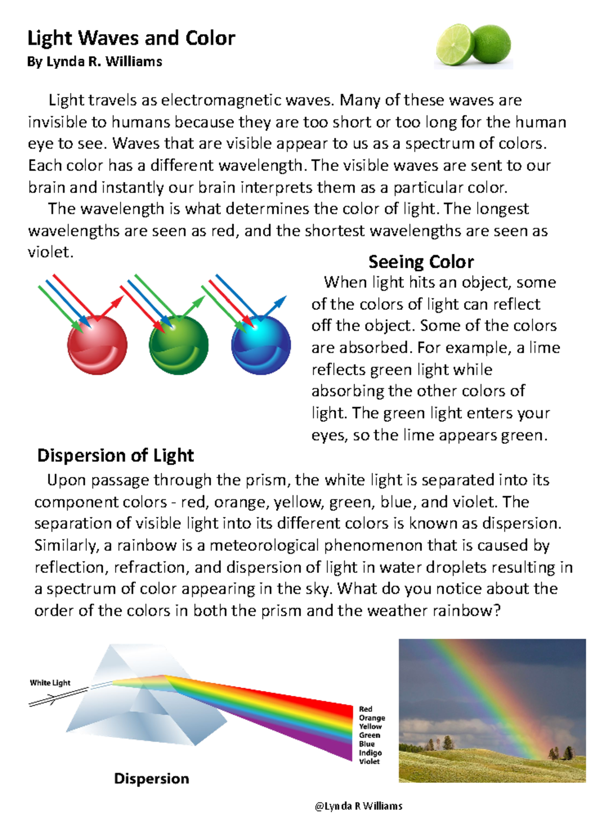 Atreyu White - Light Waves and Color Reading + Reading Response - Light ...