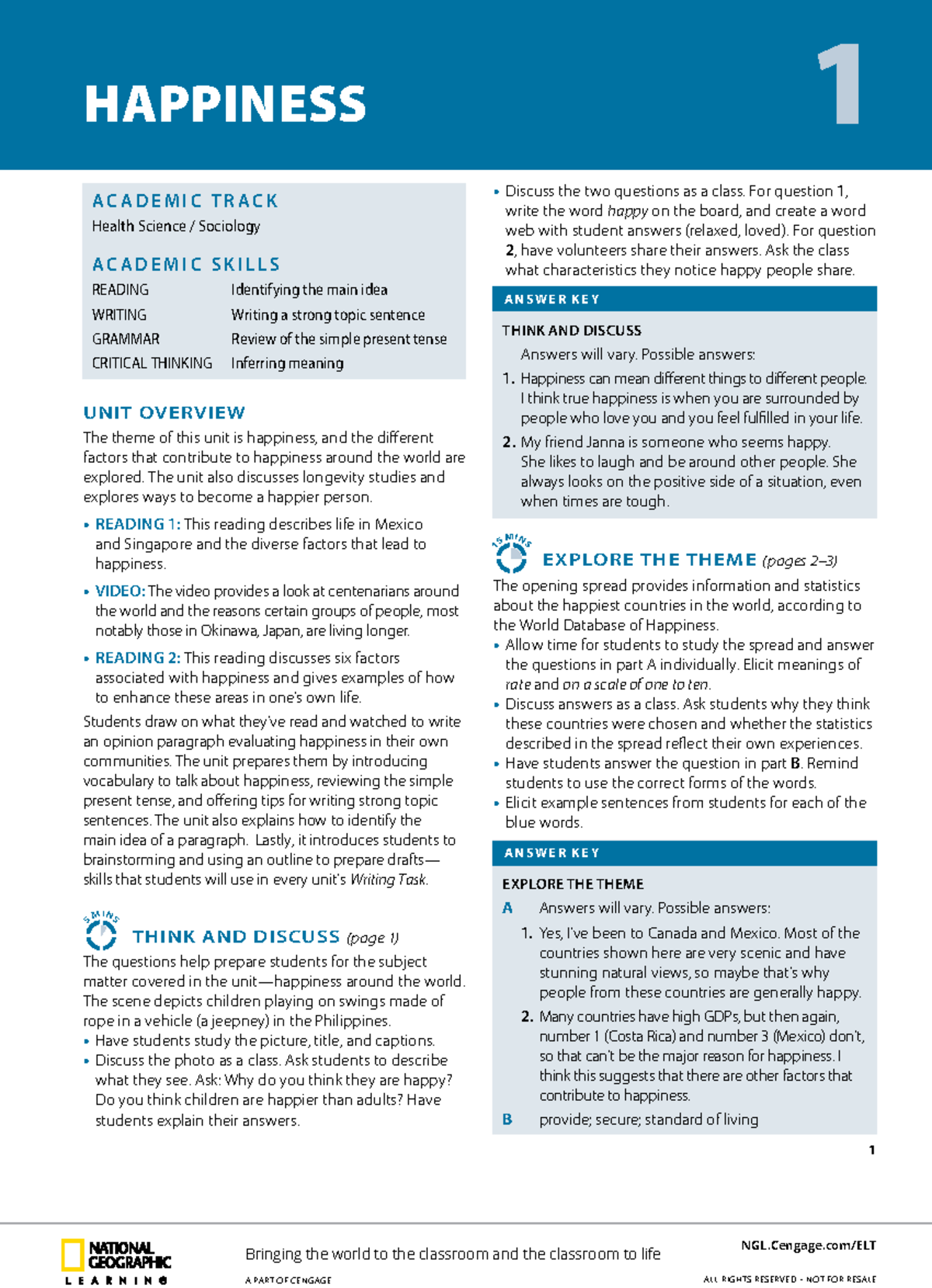 answer pathway all section in book - 1 HAPPINESS AcAdemic Tr Ack Health Science Sociology ...