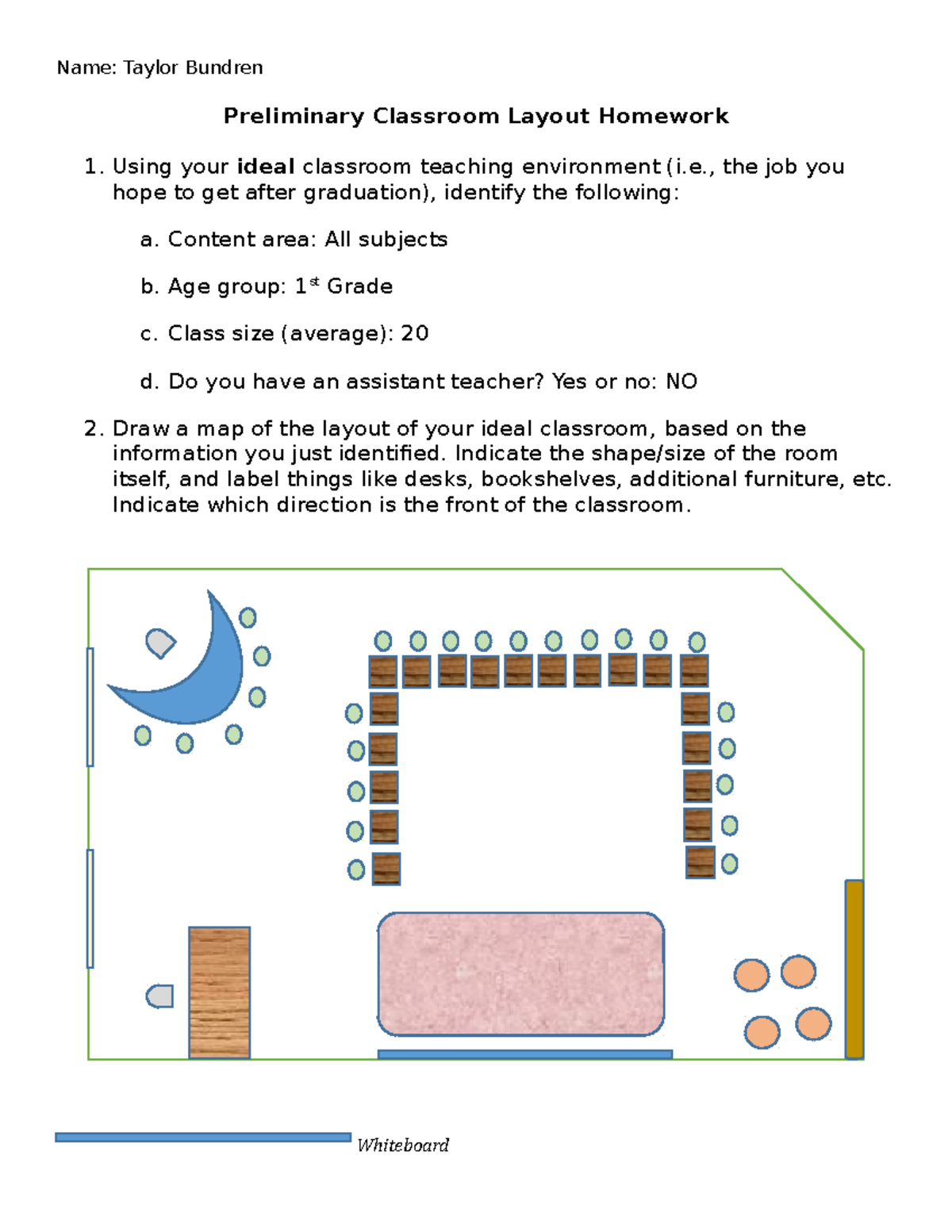 Prelim Layout HW - Name: Taylor Bundren Preliminary Classroom Layout ...
