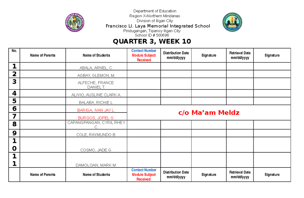 Record OF Module Distribution print kada simana - Department of ...