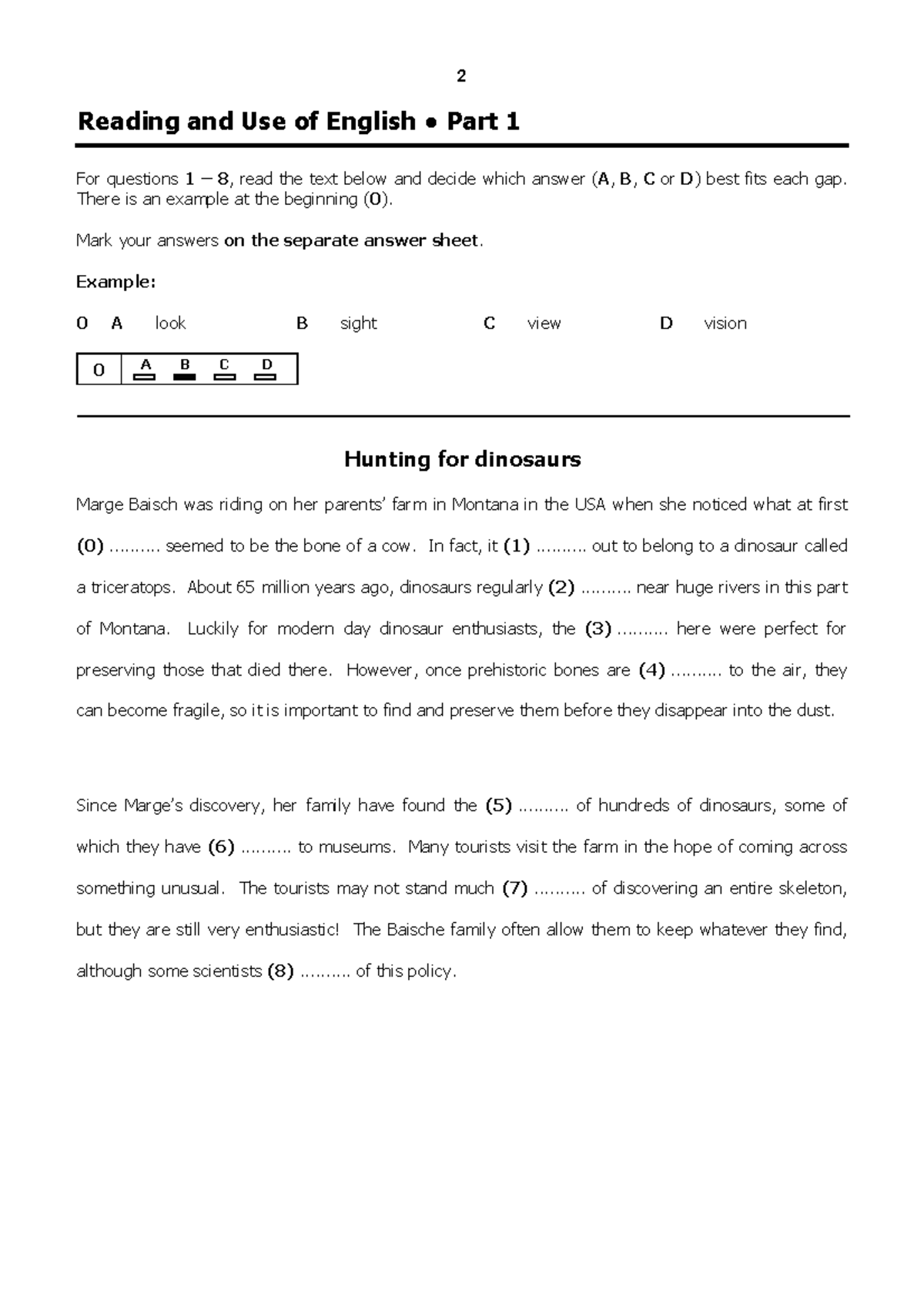 First For Schools 2015 Reading And Use Of English Sample Paper 2