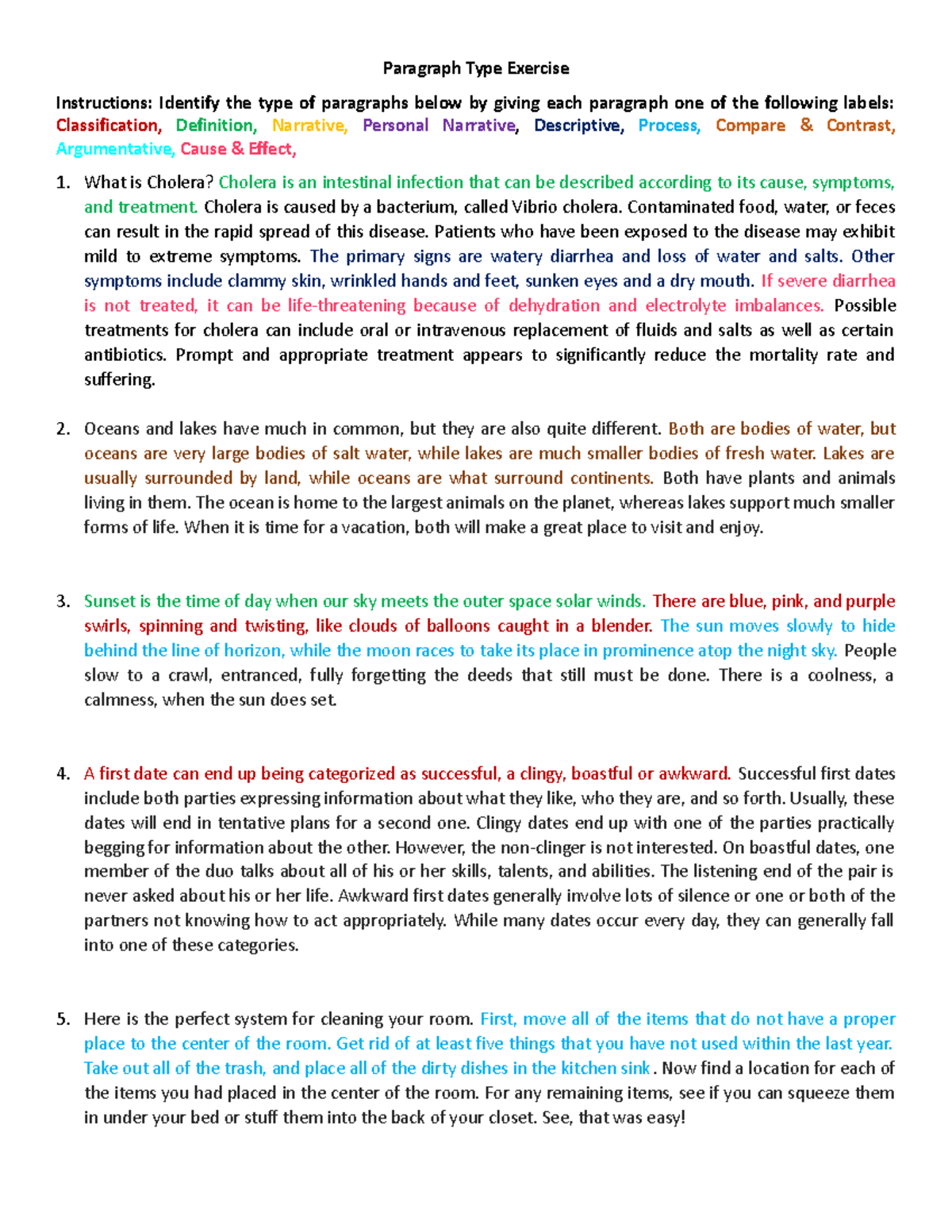 Paragraph Type Exercise - Paragraph Type Exercise Instructions ...