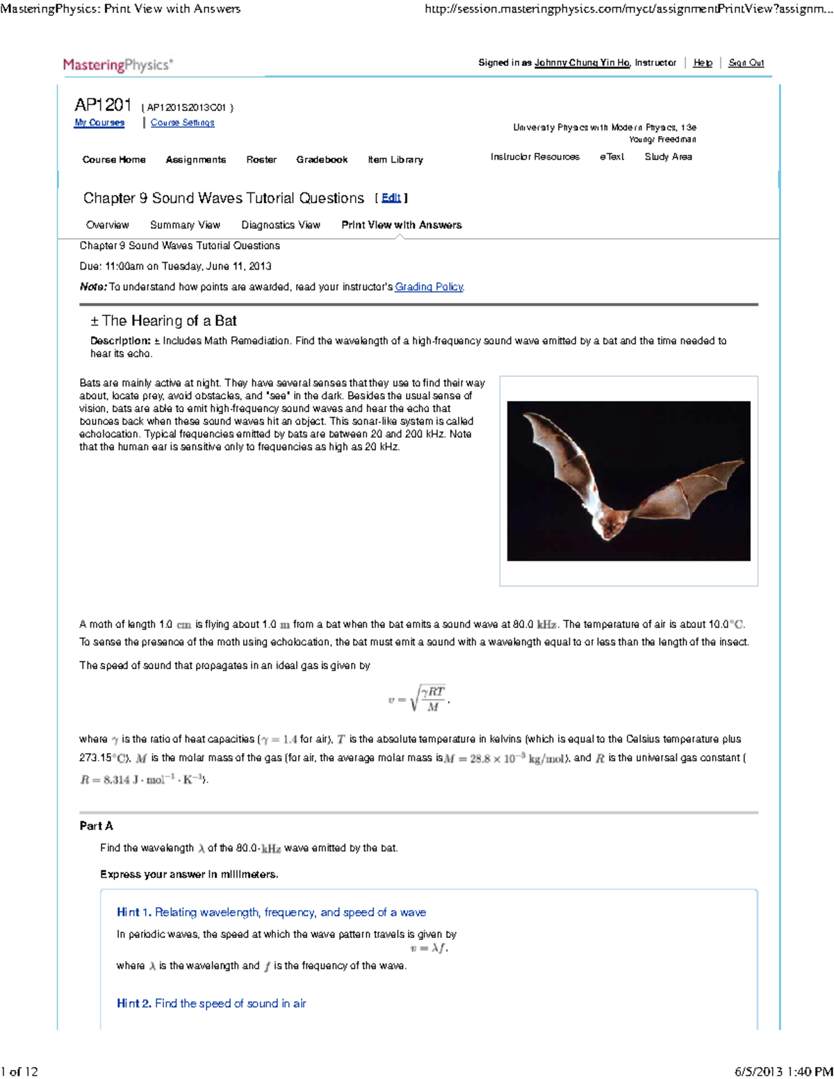 Chapter 9 Tutorials - MasteringPhysics: Print View with Answers 1 of 12 - Studocu