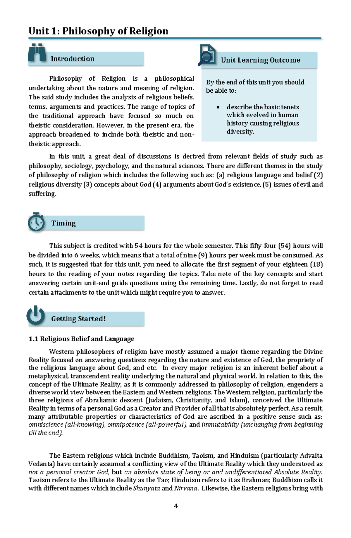 SSPhilo - UNIT 1 - Unit 1: Philosophy of Religion Philosophy of ...